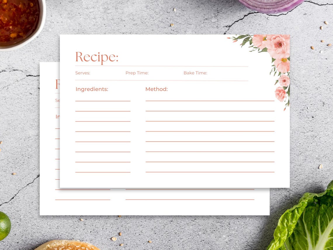 Peachy Recipe Card Template Printable Recipe Card Flowers Recipe ...