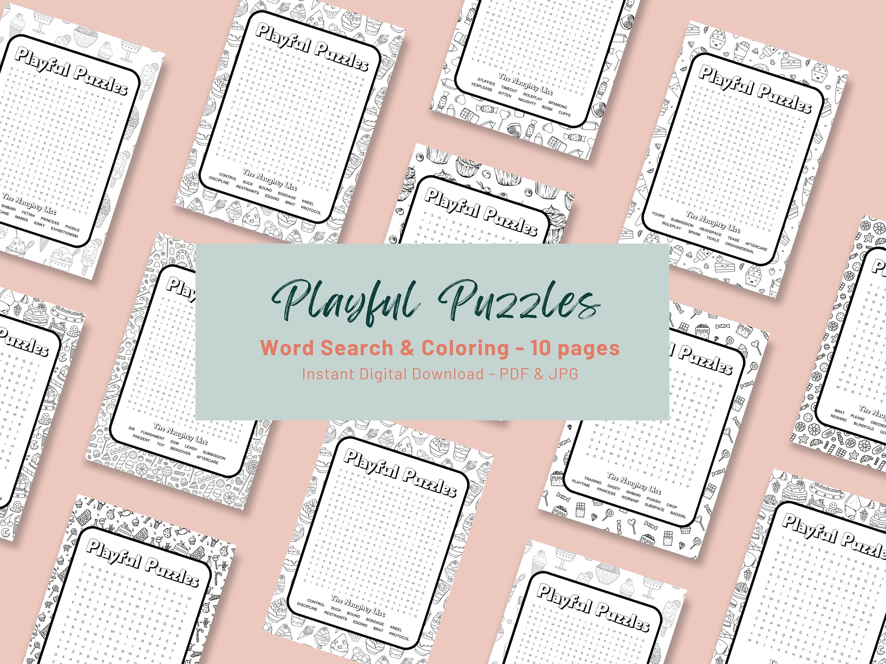10 Naughty Word Search Puzzles, Coloring Pages, Adult/bdsm/ddlg/kink ...