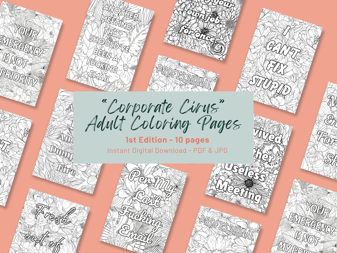 Funny Anti-work Adult Coloring Pages: Corporate Circus Humor (digital ...