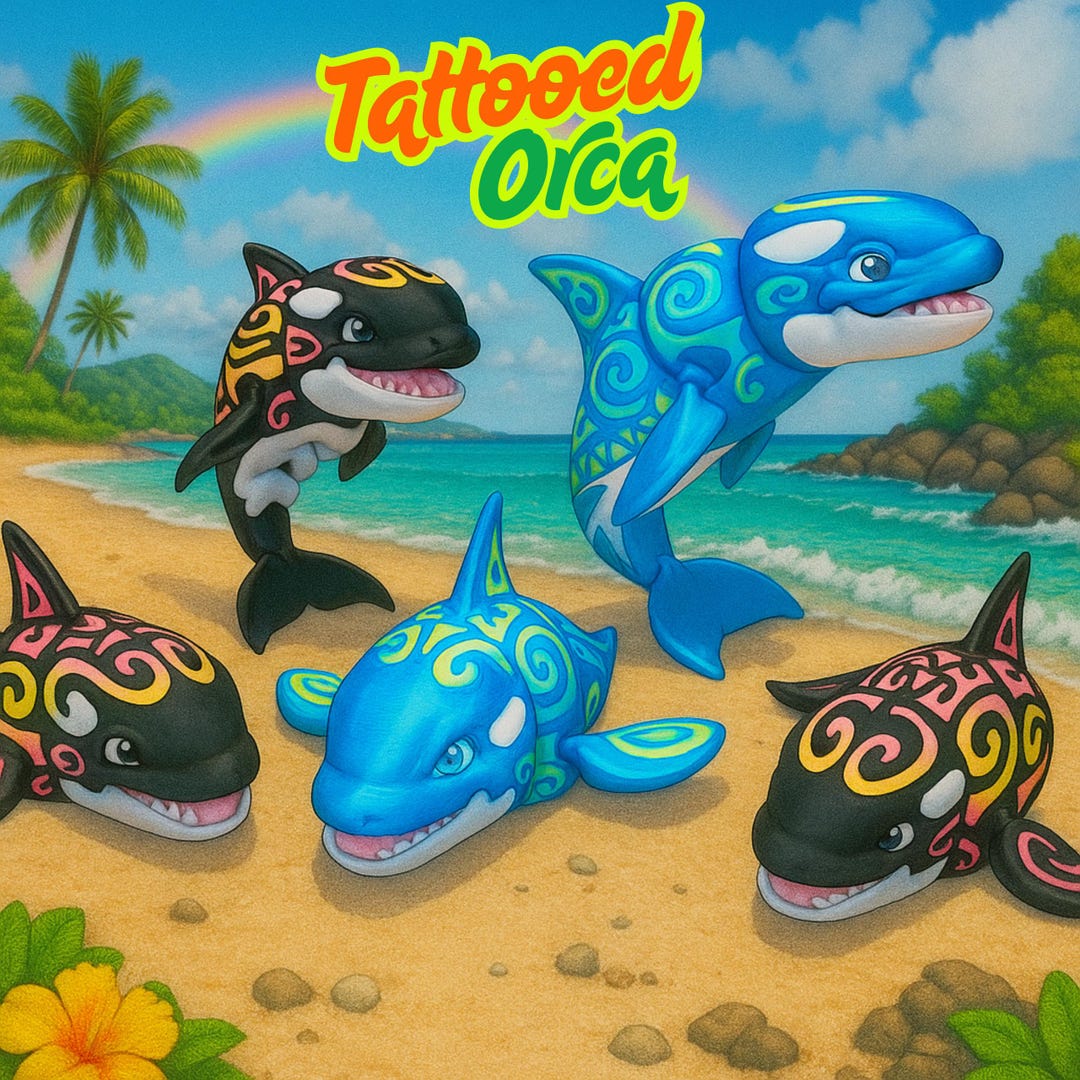 3D Printed Articulated Orca With Tattoos: Movable Ocean-inspired ...
