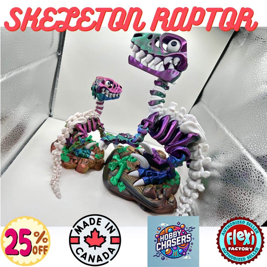 3D Printed Flexi Factory Skeleton Raptor With Stand Articulated Toy - Etsy