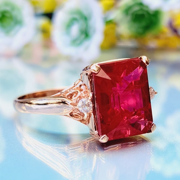 Emerald Cut Ruby Ring - Etsy