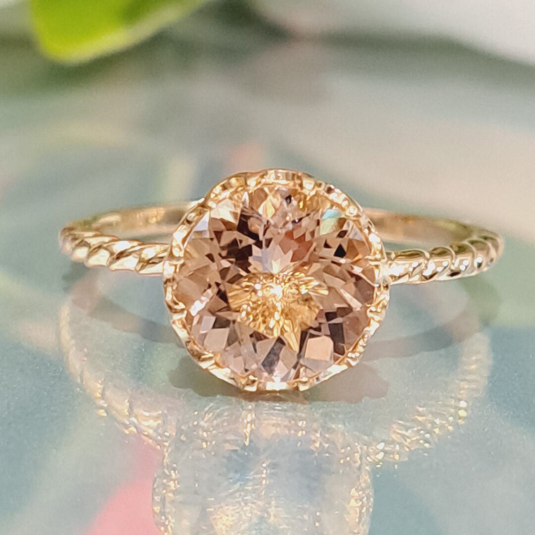 Morganite Gold Ring Round 8x8mm Natural Morganite 14k Solid Gold ...