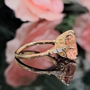 Peach Morganite 14k Solid Gold Ring, 10x8mm Natural Gemstone, Diamond ...