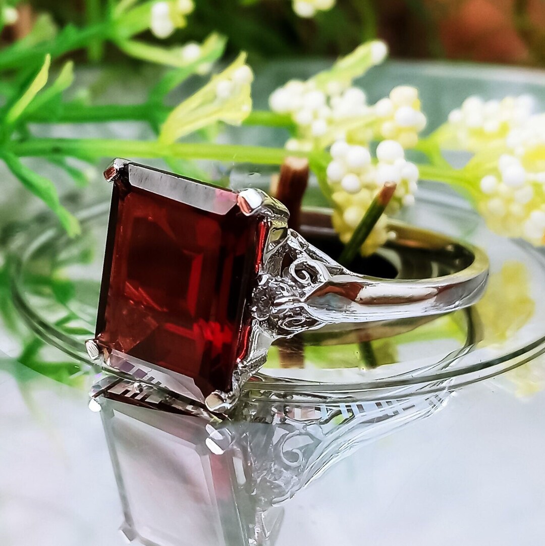 Garnet Ring 6.00 Carat Natural Red Garnet & Diamonds 14k Solid White ...