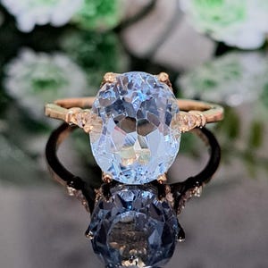 Sky Blue Topaz Ring * Natural Oval Topaz & Diamonds * 14k Solid Yellow ...