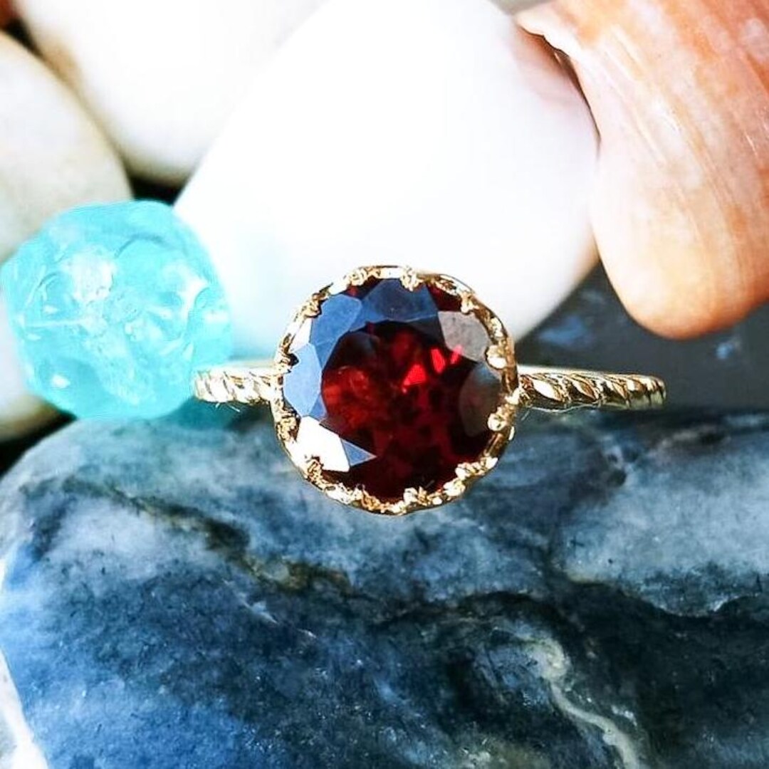 Garnet Ring * 14k Solid Gold Ring With 8x8mm Natural Dark Red Garnet * Stackable Ring * Promise ...