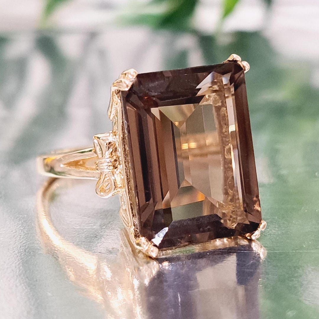 Brown Smoky Quartz Ring * 11.20 Carat Emerald Cut Natural Quartz 14k ...