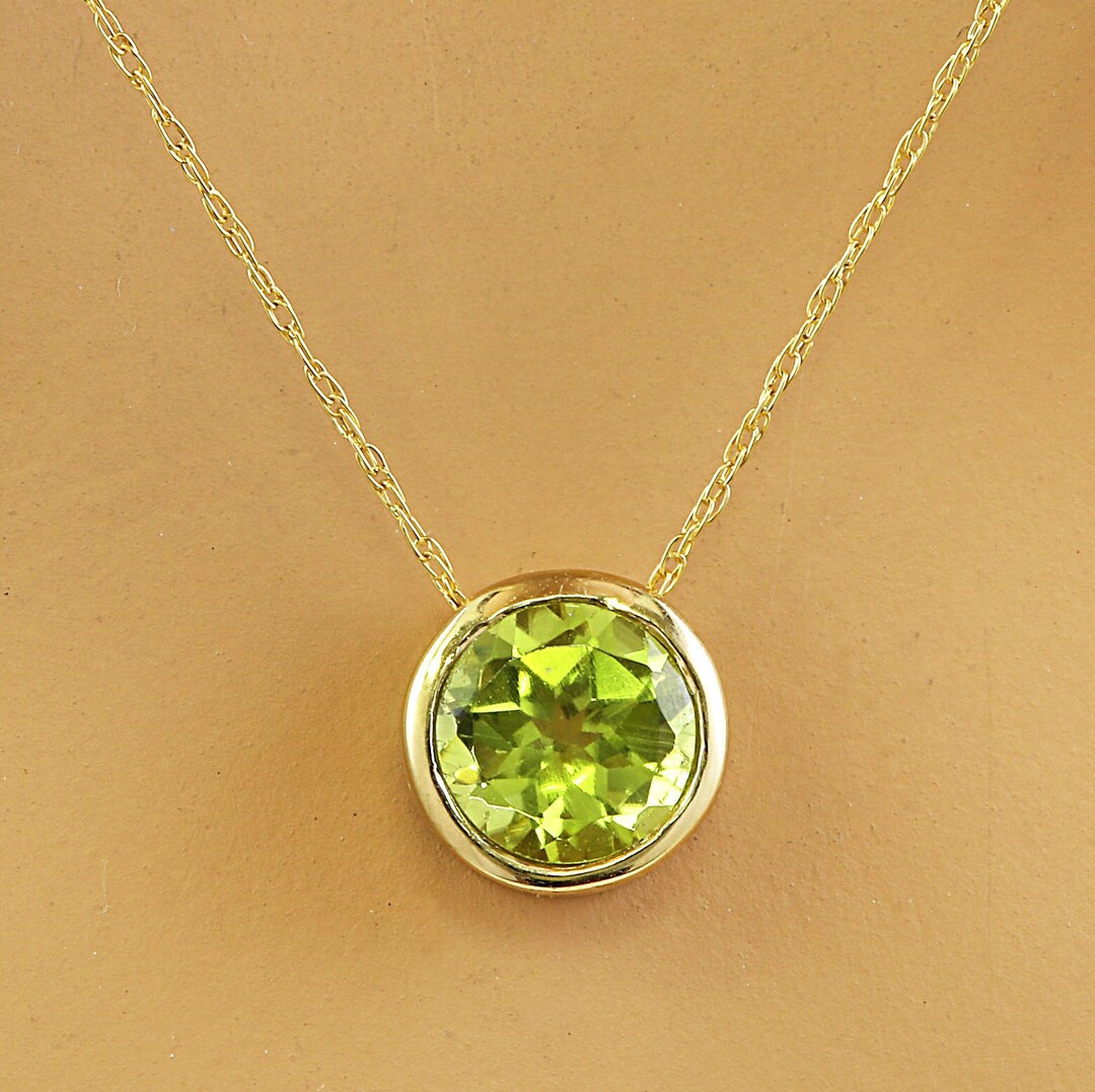 1.20 Carat Peridot 14k Gold Necklace Solid Gold Natural Peridot Charm ...