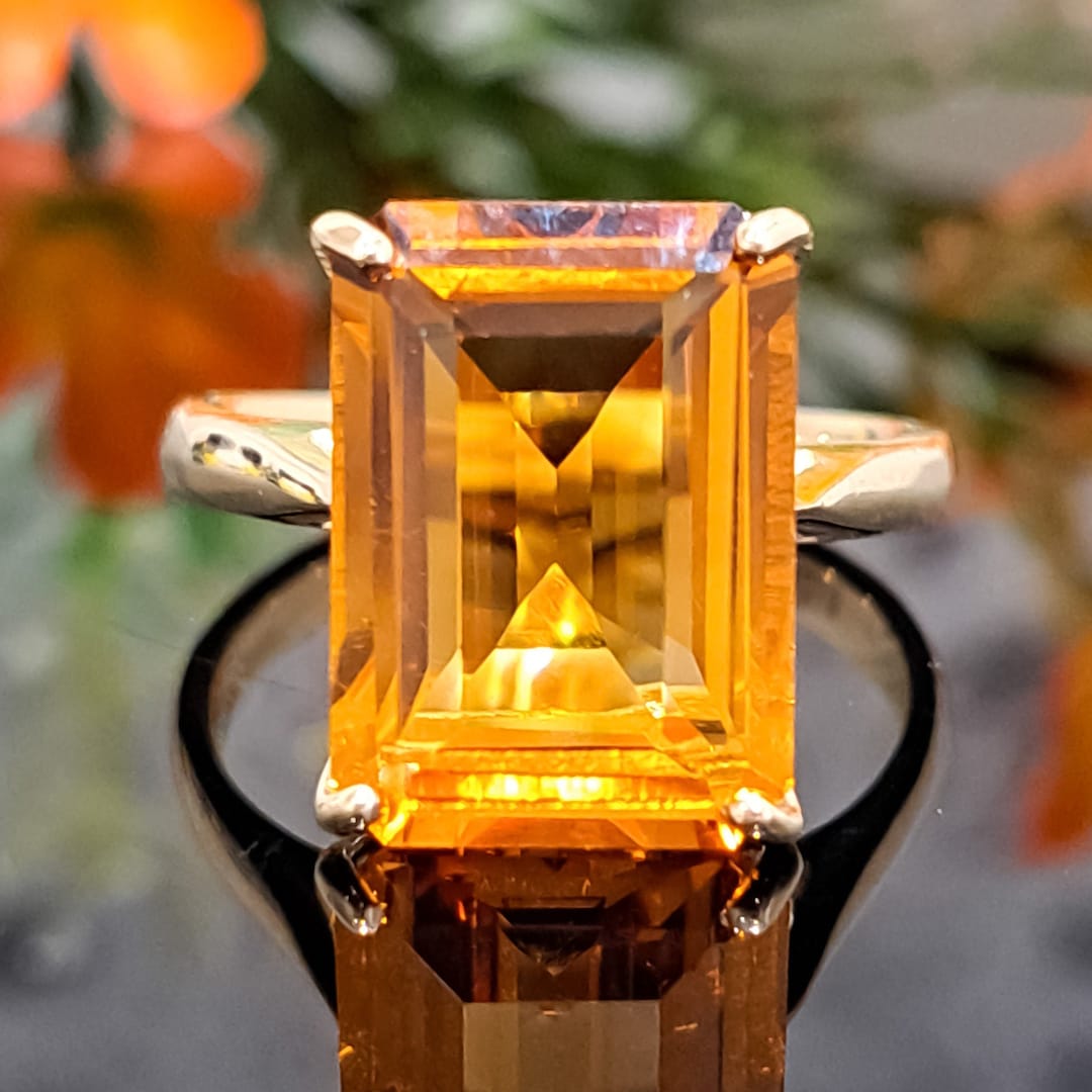 Emerald Cut Citrine Ring, 14k Solid Gold, 14x10mm Natural Citrine, Statement Jewelry, November ...