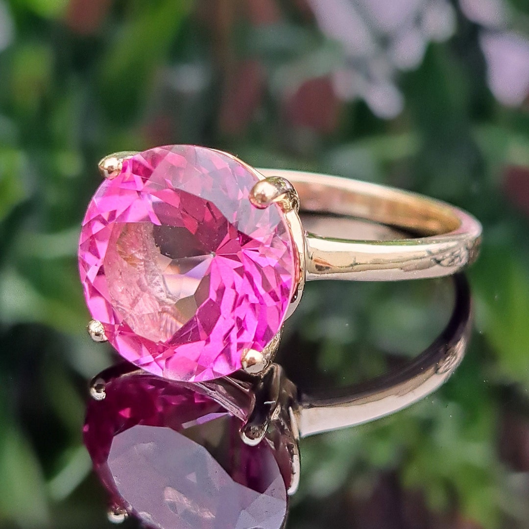Pink Topaz Ring 14k Solid Gold Natural Round Pink Topaz Solitaire ...