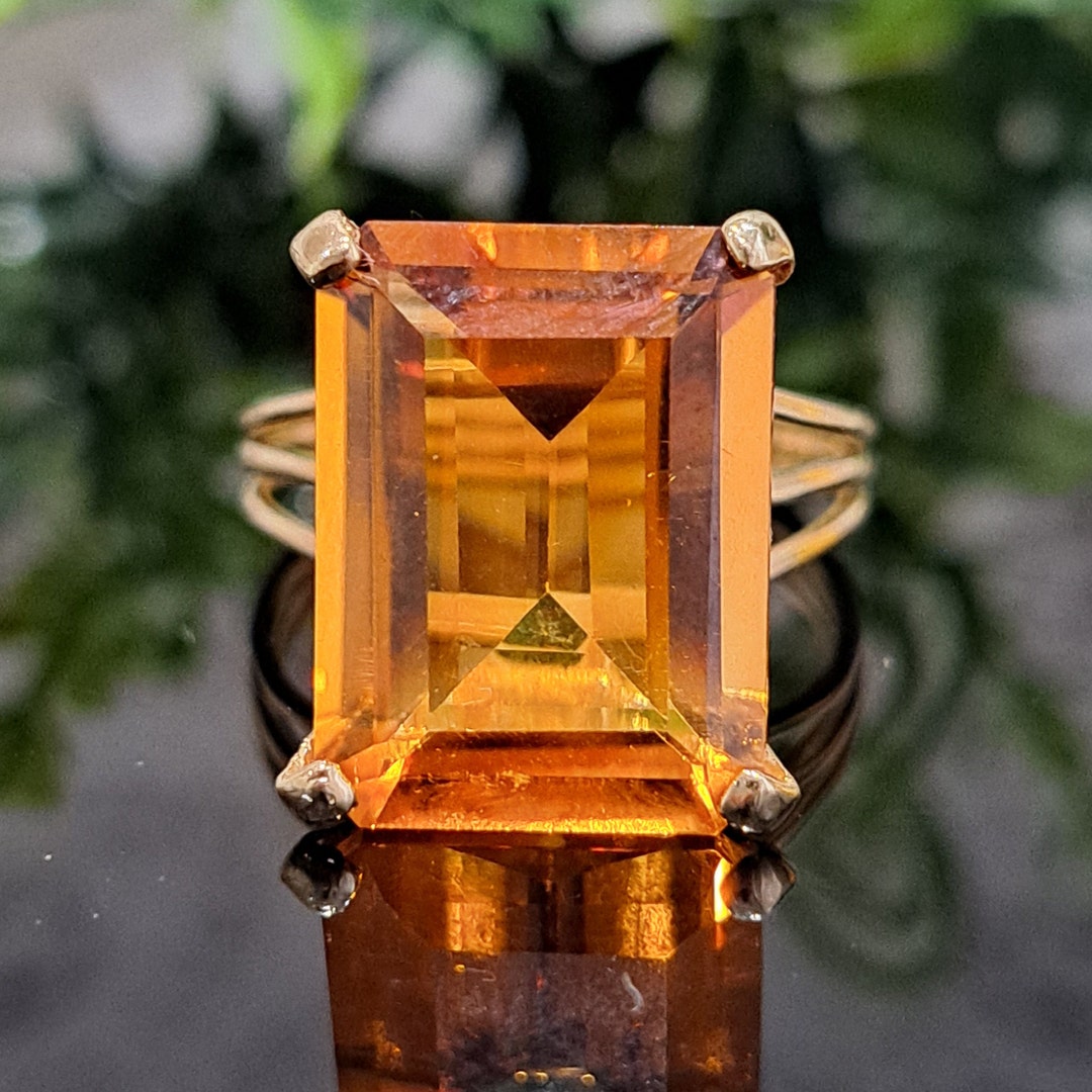 Citrine Gold Ring 14k Solid Gold 10.50 Carat Emerald Cut Natural ...