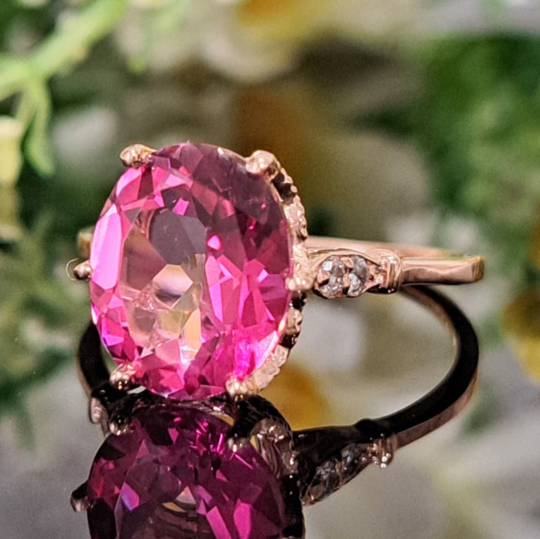 Pink Topaz Ring * 14k Solid Gold * Natural Pink Topaz Diamond Ring ...