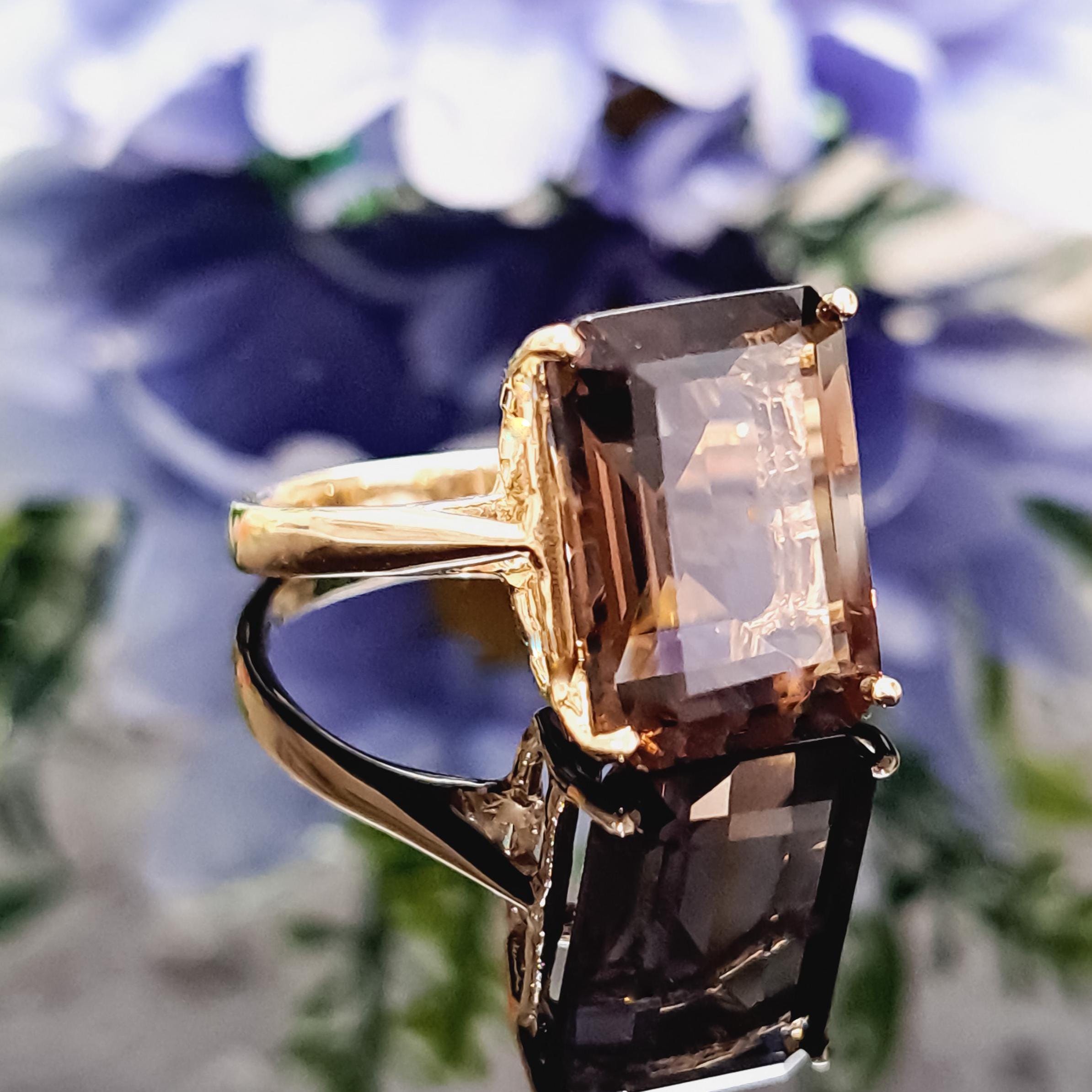 Emerald cut smoky topaz ring store