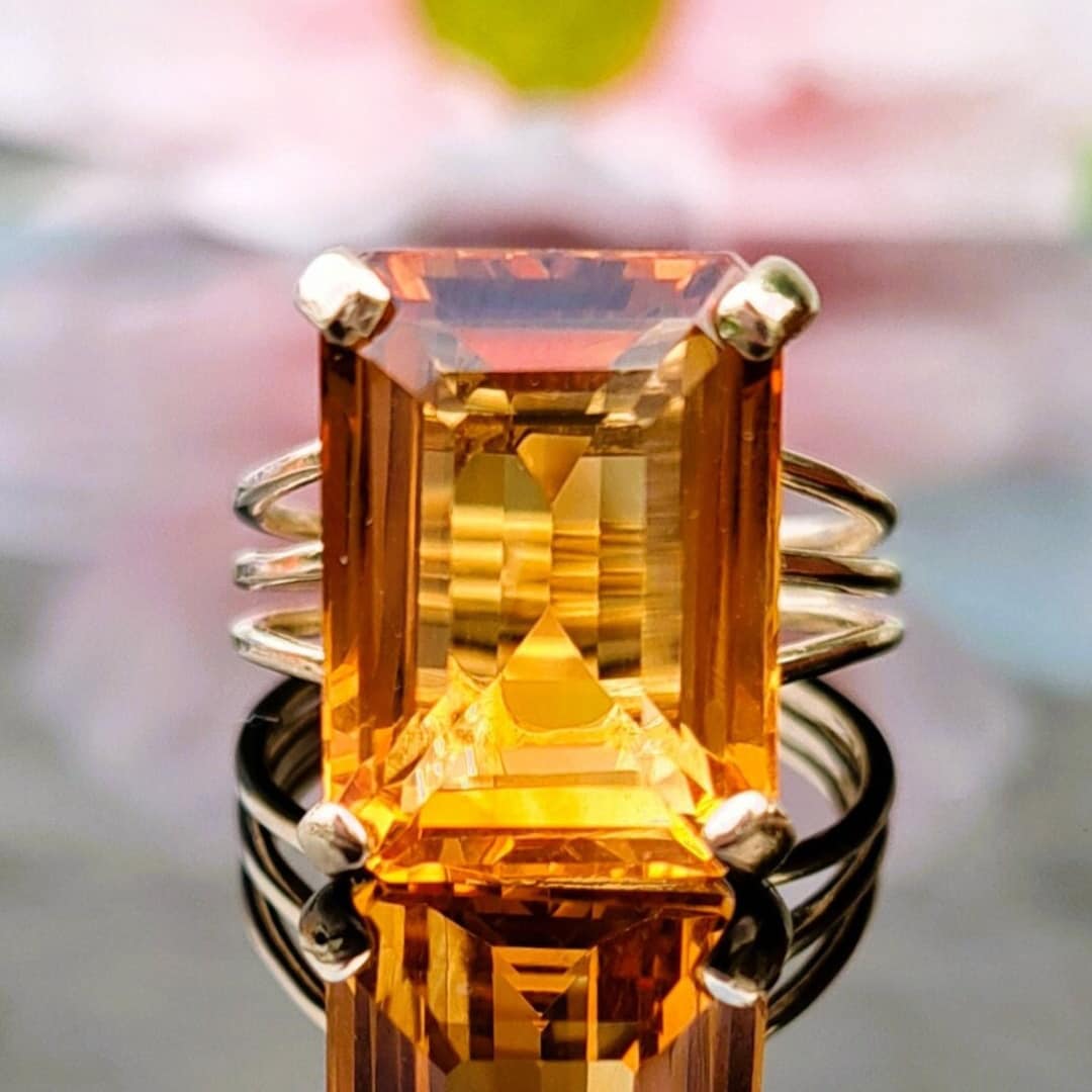 Citrine Gold Ring 14k Solid Gold 10.50 Carat Natural Citrine Emerald ...