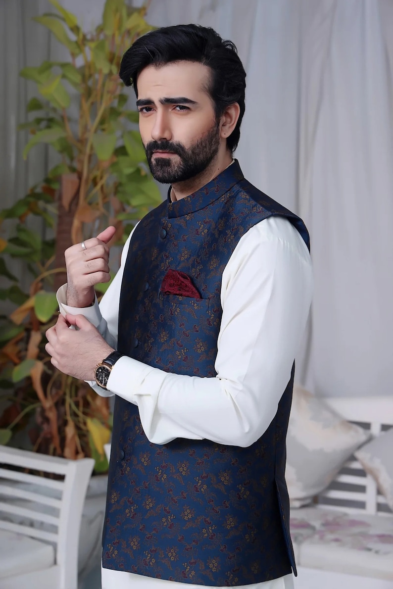 Men Pakistani Indian Atlas Waist Coat, Shalwar Kameez, Decent Combo ...