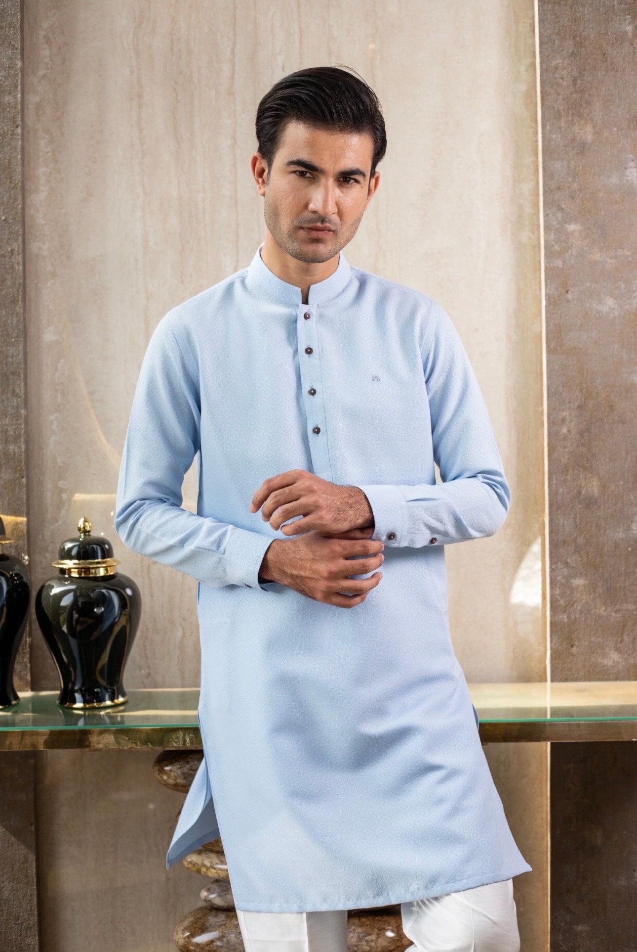Men Kurta Pajama, Eid Collection, Classy Ice Blue, Designer Suit ...