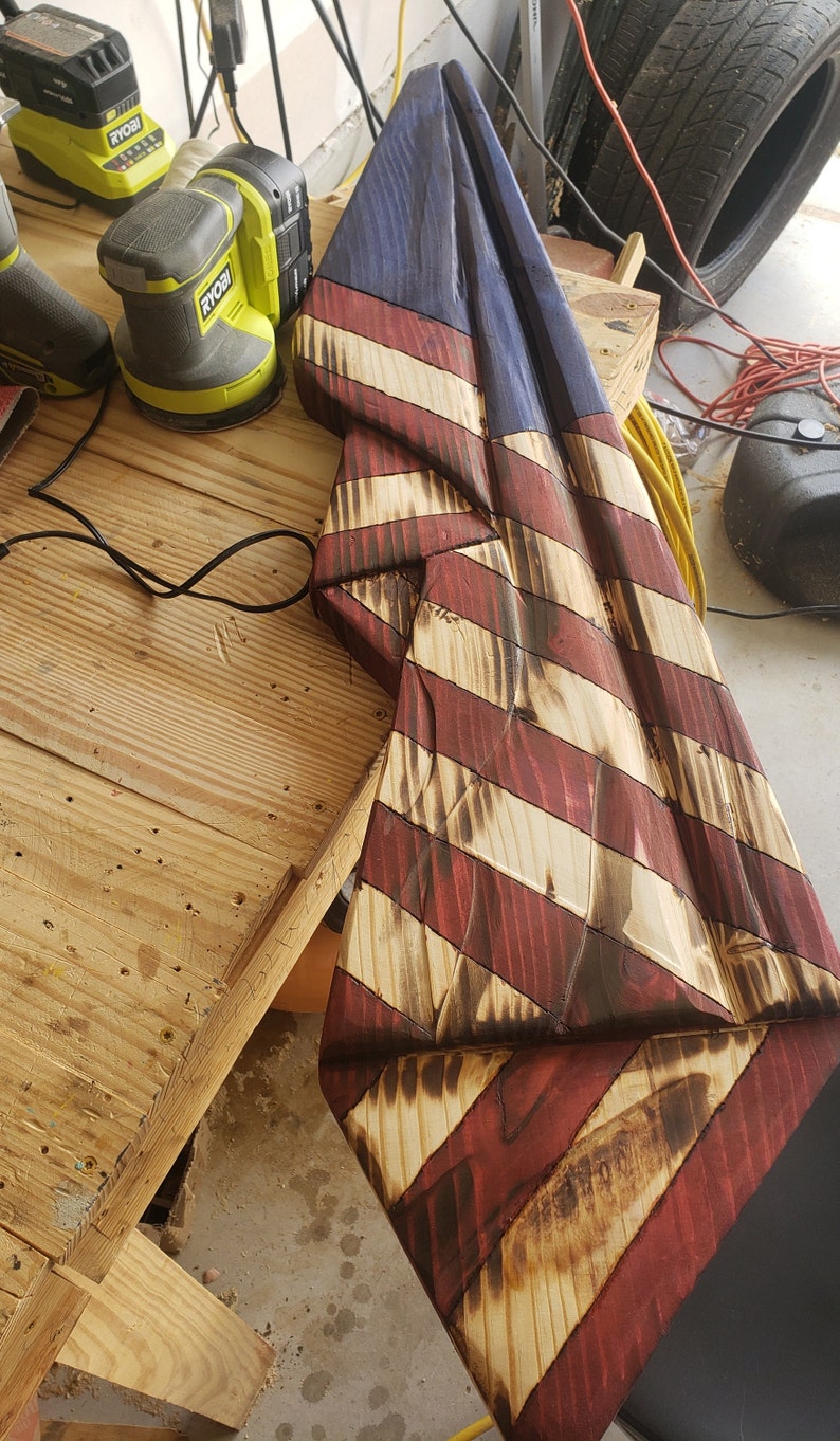 Hand Carved American Draped Flag - Etsy