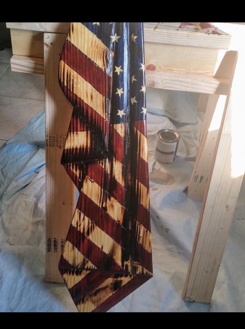 Hand Carved American Draped Flag - Etsy