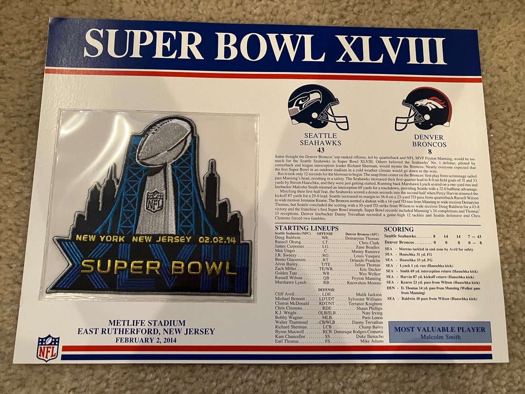 Seahawks & Broncos Super Bowl XLVIII Patch and Stat Card - Etsy