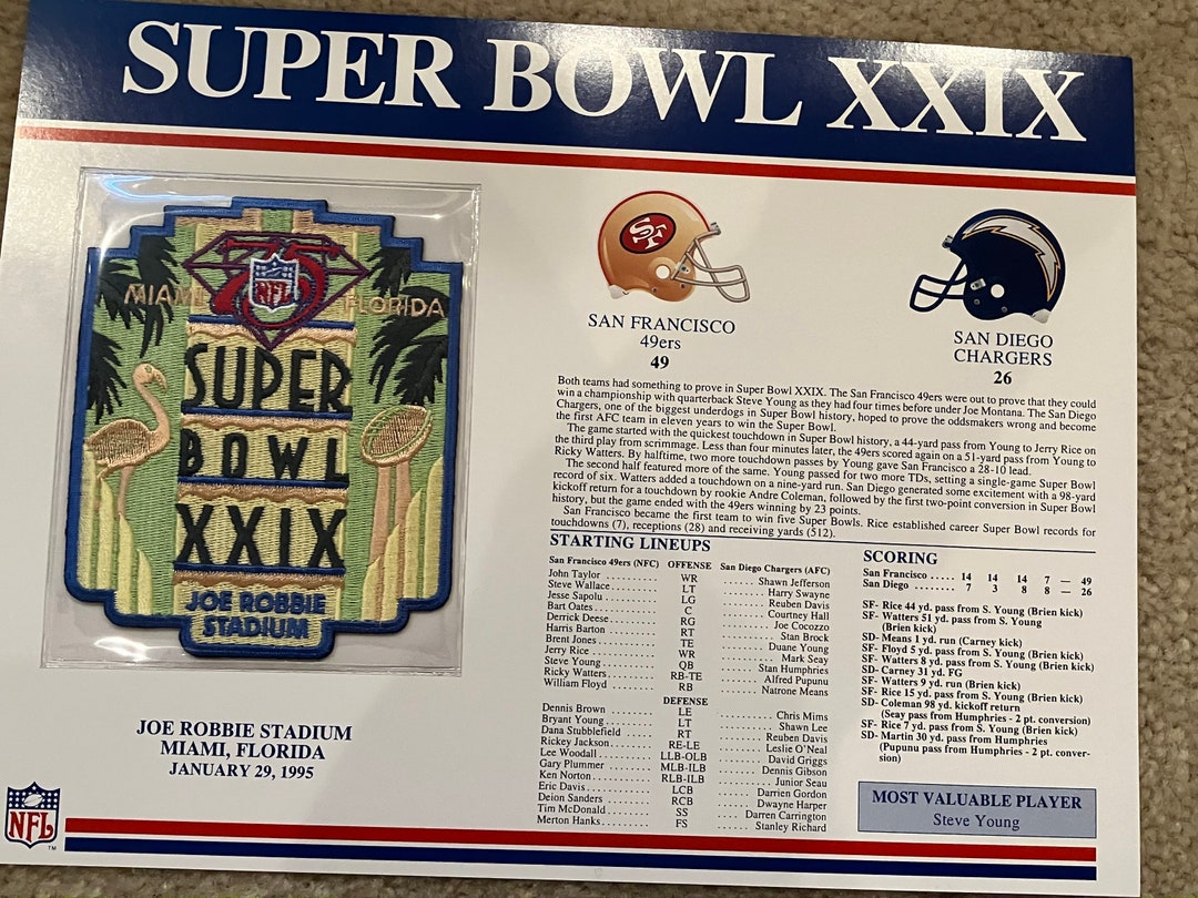 49ers & Chargers Super Bowl XXIX Patch and Stat Card - Etsy