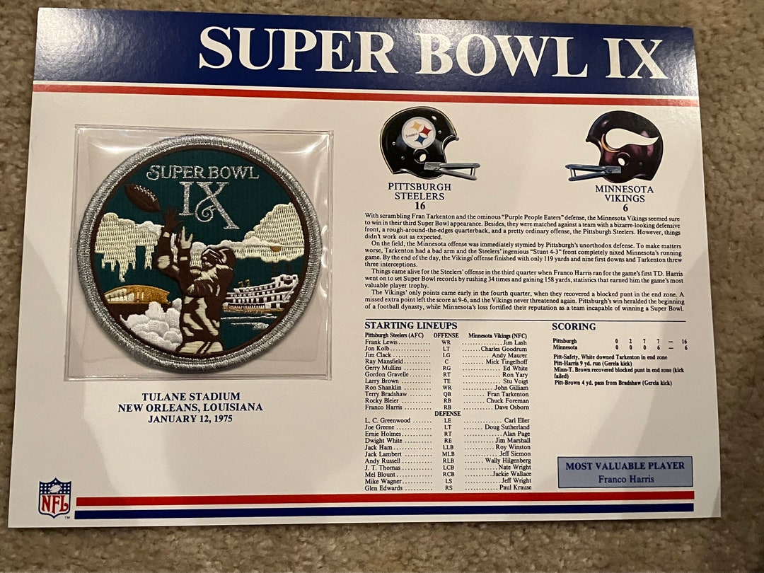 Steelers & Vikings Super Bowl IX Patch and Stat Card - Etsy