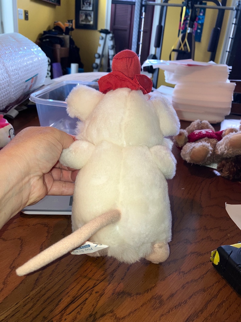 Vintage White Mouse With Red Hat Plush Toy - Etsy