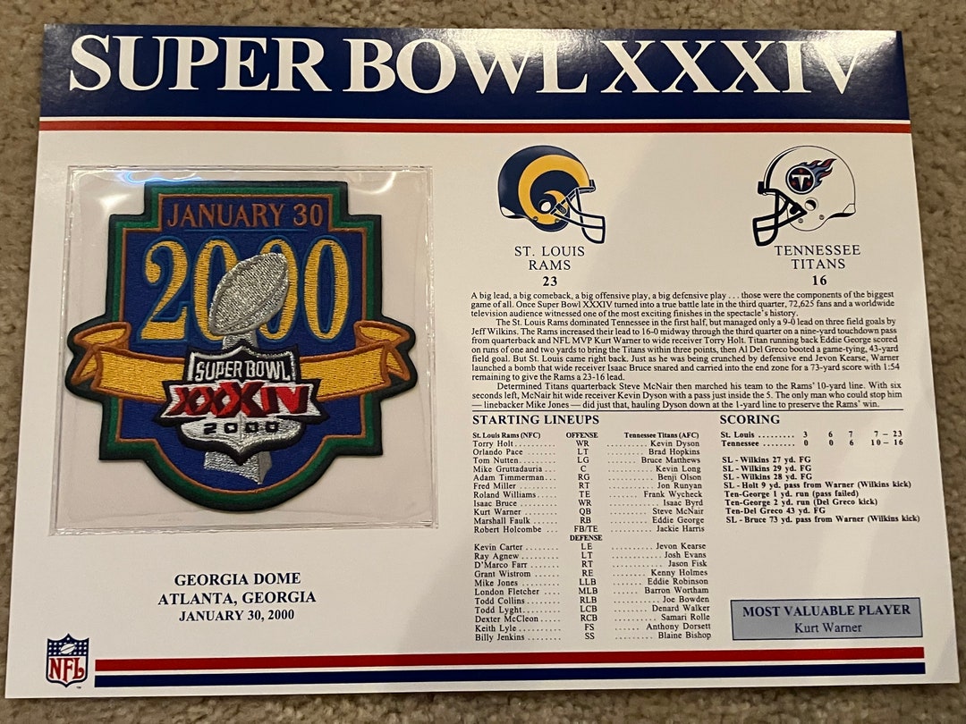 Rams & Titans Super Bowl XXXIV Patch and Stat Card - Etsy