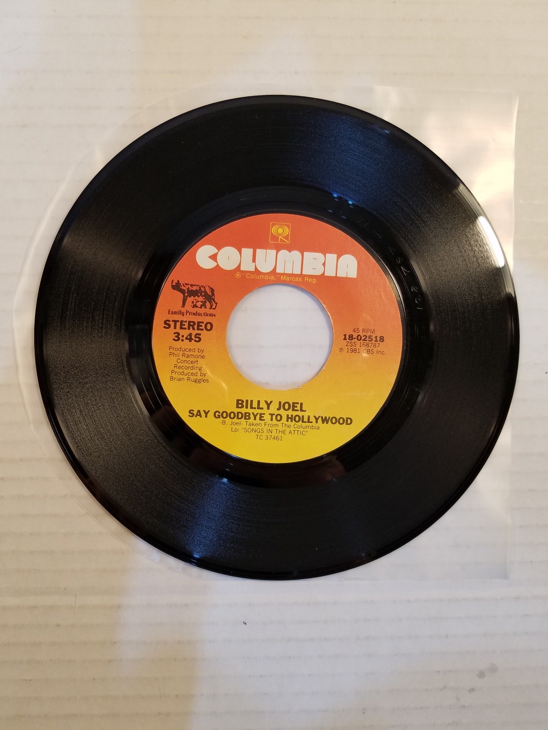 Billy Joel Say Goodbye to Hollywood Vinyl 45 Record 1981 - Etsy