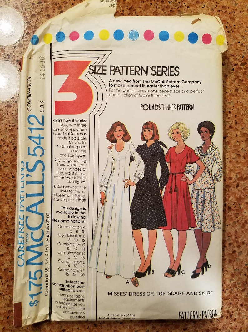Sewing Pattern Womens Dress Top Scarf Skirt 1977 Simplicity - Etsy