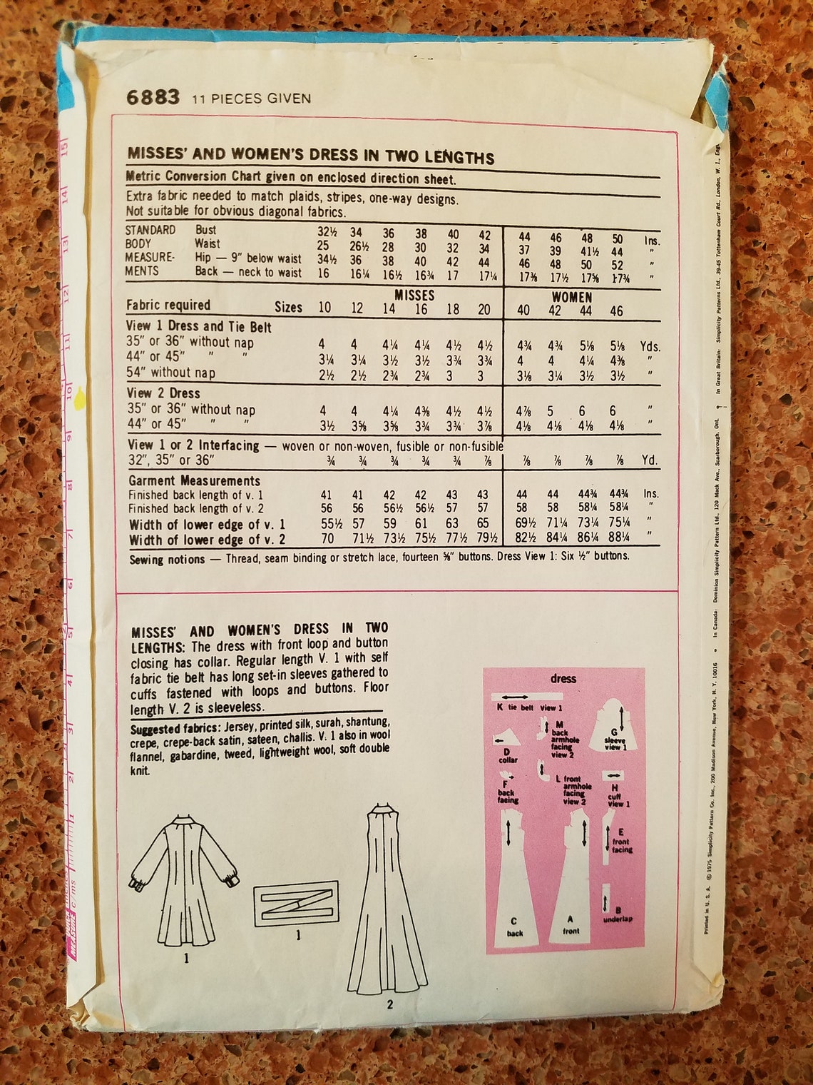 Women's 70's Dress Sewing Pattern 1975 Simplicity 6883 - Etsy