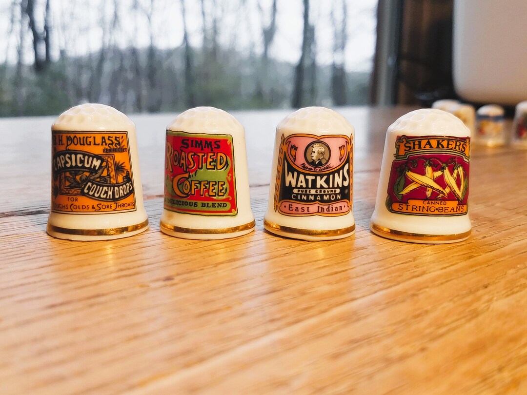 Thimbles Porcelain Advertising Watkins Cinnamon, Shakers String Beans ...