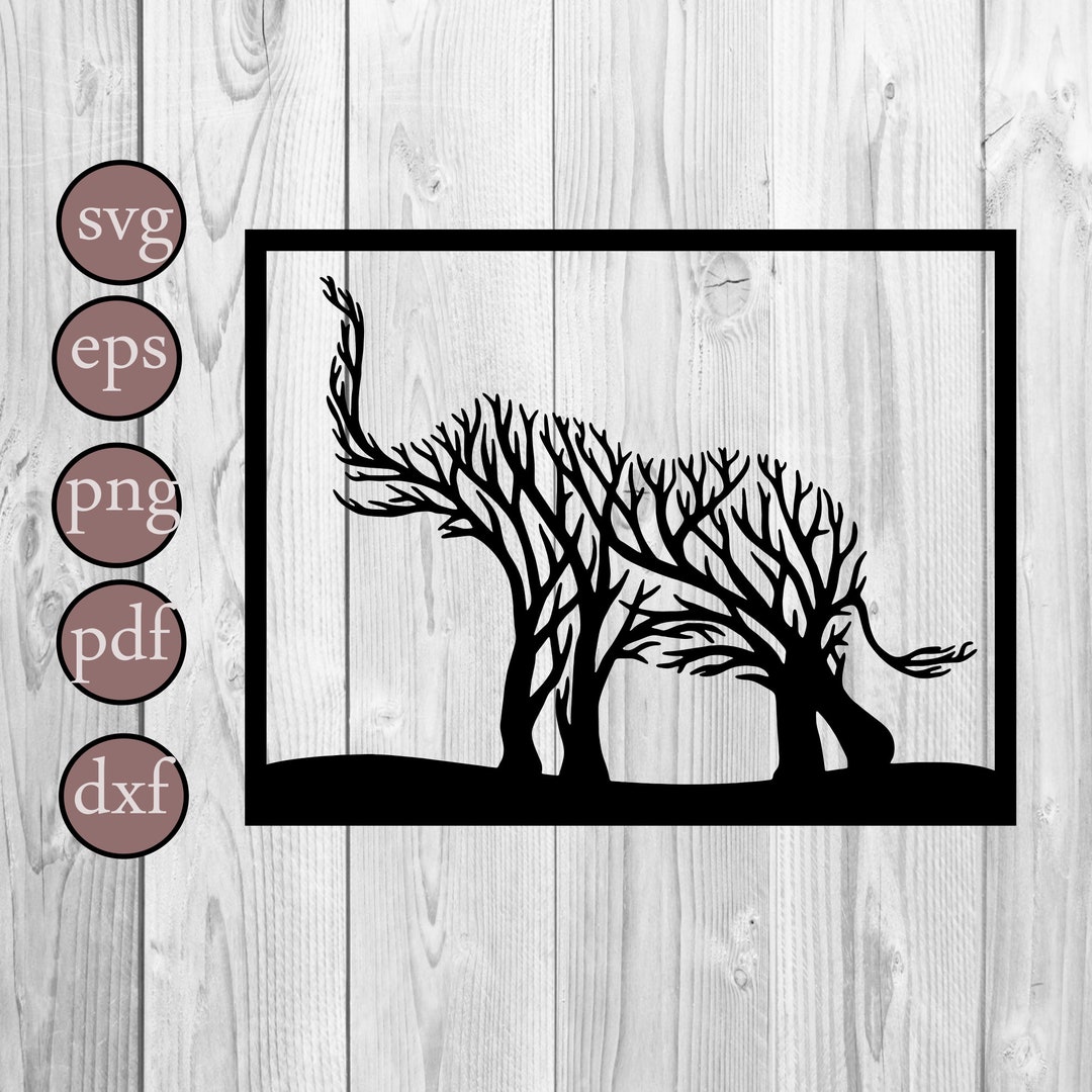 Elephant Wall Art Tree Branches Svg | Animal Twigs Cut File | Artwork ...