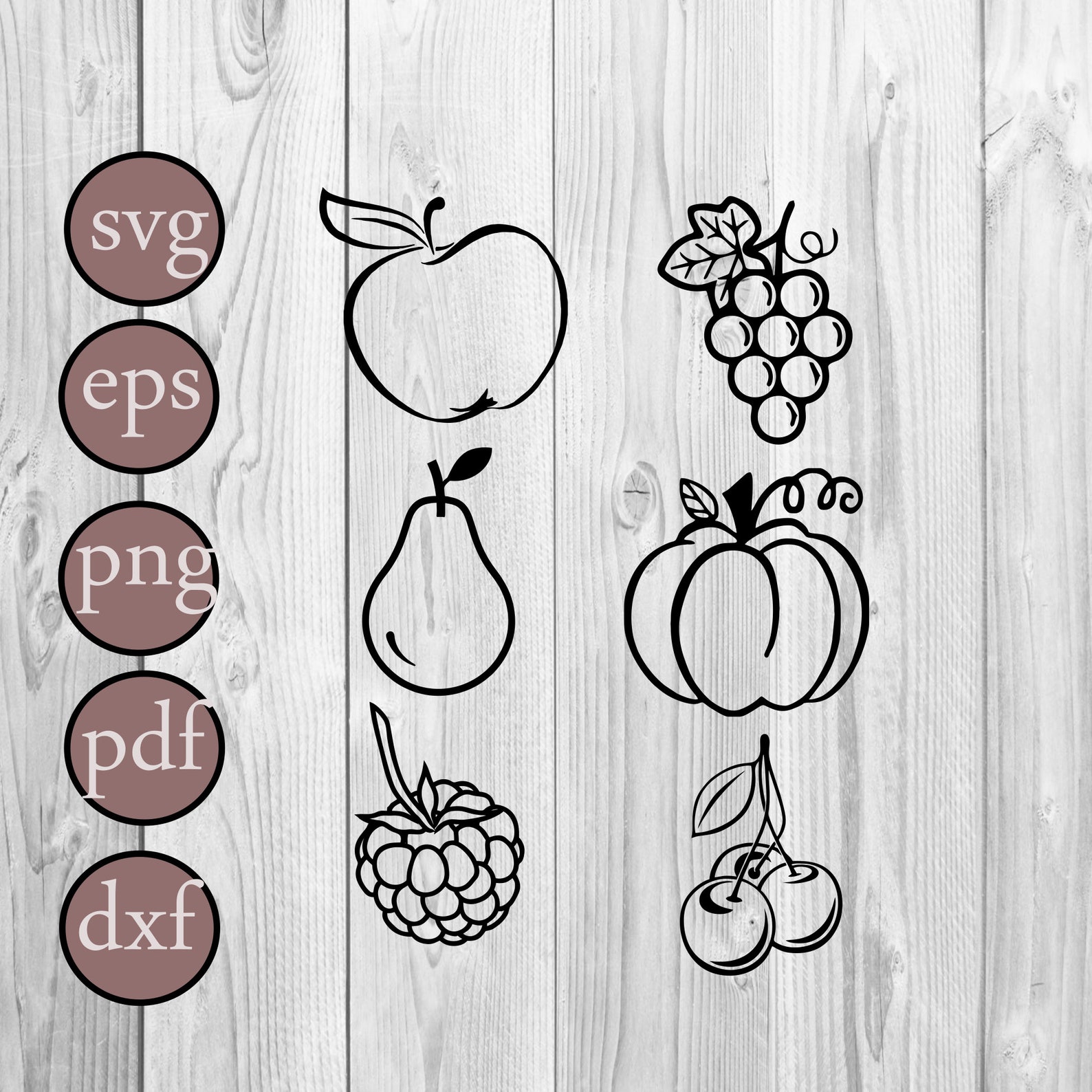 Fruit SVG, Summer Fruit Clipart, Apple,grapes Raspberry,pumpkin, Pear ...