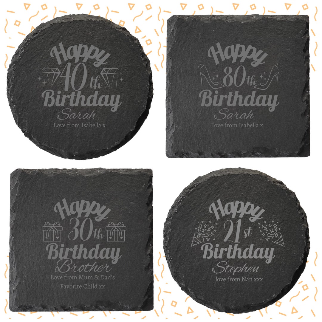 Personalised Happy Birthday Slate Coaster Birthday Round - Etsy
