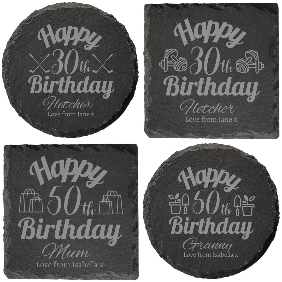 Personalised Happy Birthday Slate Coaster | Birthday | Round Slate ...