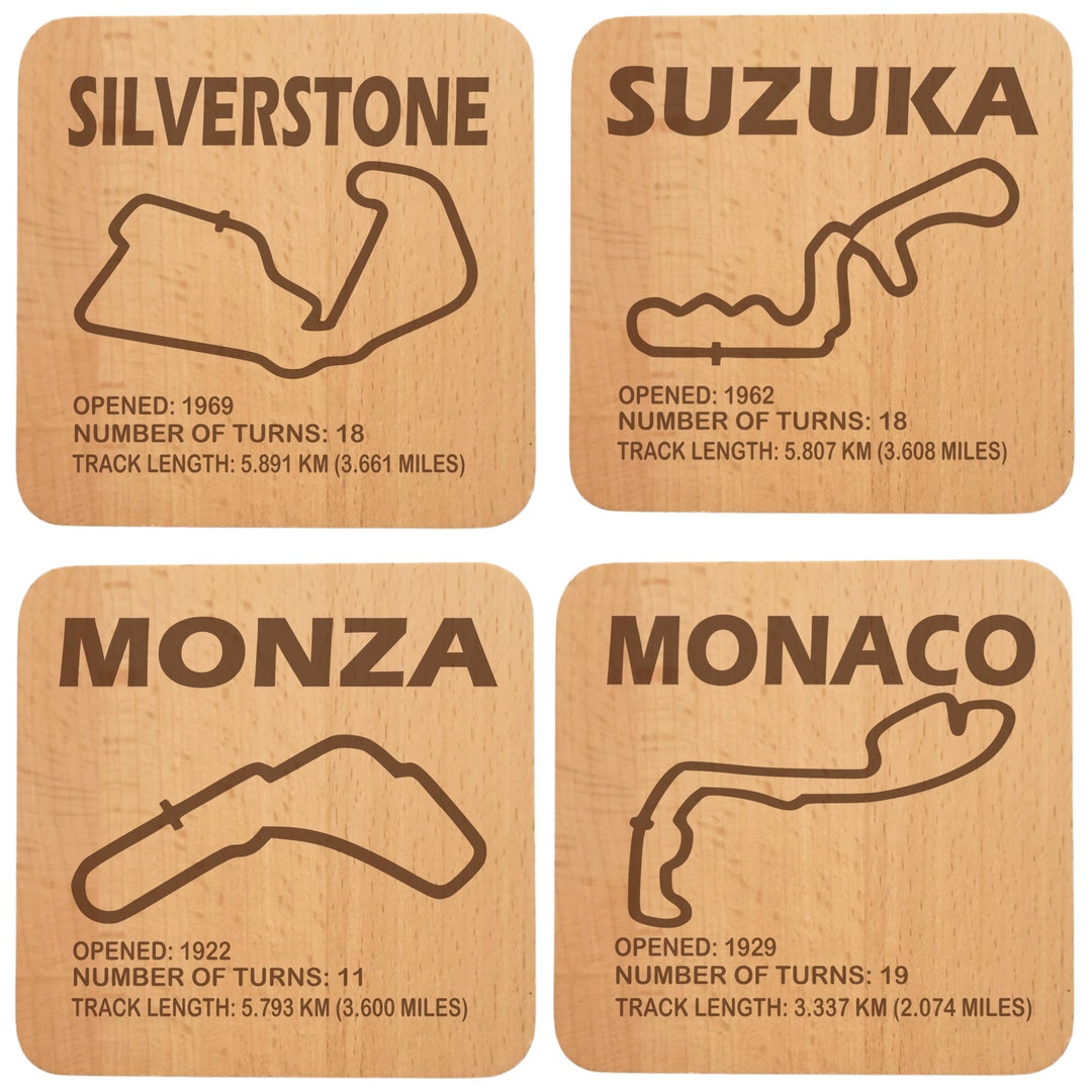 F1 Circuit Beech Wood Coaster Single or Sets Formula 1 Race Track Gift ...