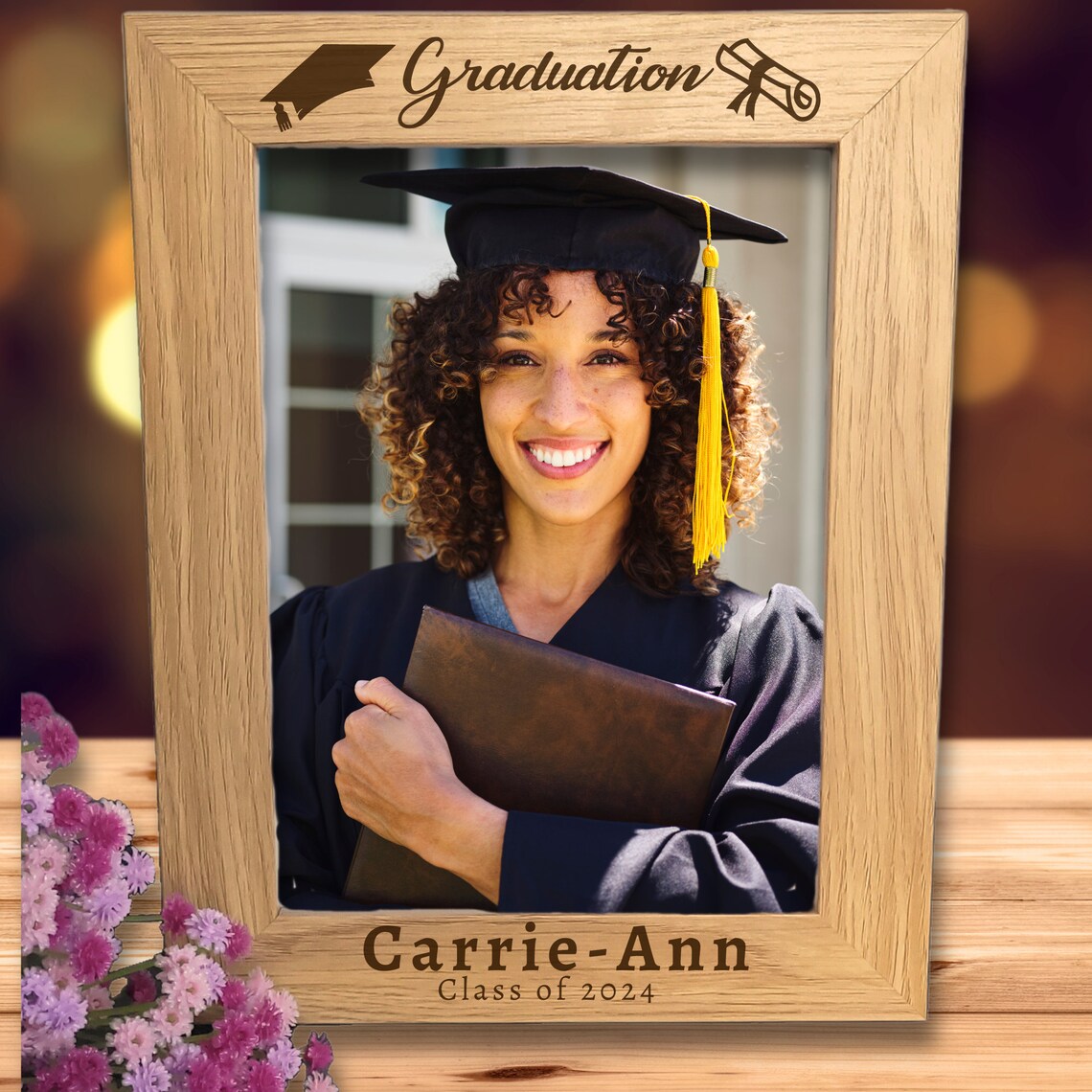 Graduation Personalised Photo Frame 4x6in Laser Engraved Custom Wood ...