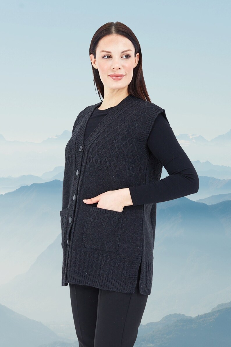 Knit Colorful V Neck Alpaca Wool Vest Buttoned With Pockets Knitted ...