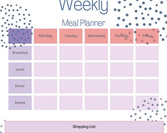 Weekly Meal Planner With Shopping List, Water Intake Reminder and PB3 ...