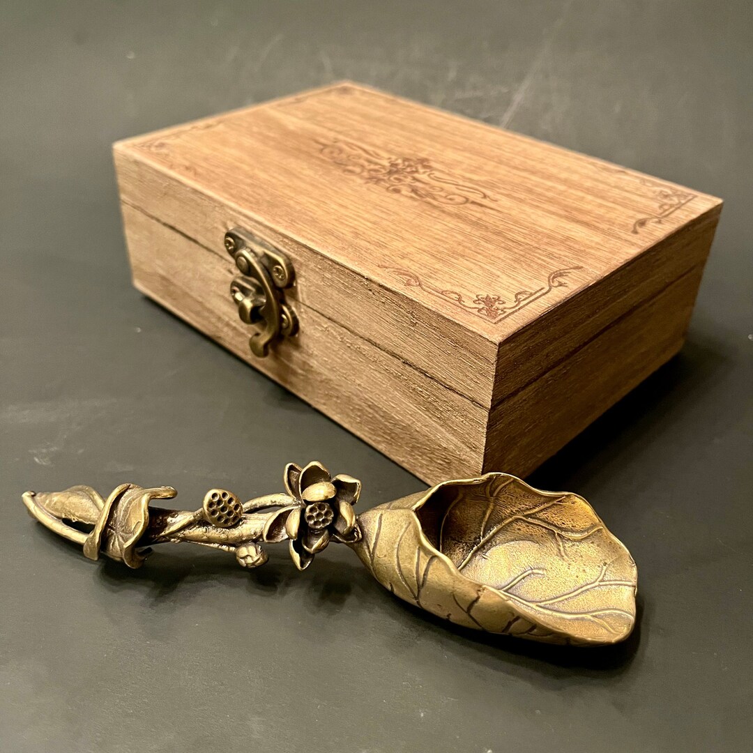 Lotus Flower Teaware Scoop Engraved, Tablespoon Tea Scoop Unique, Pure ...