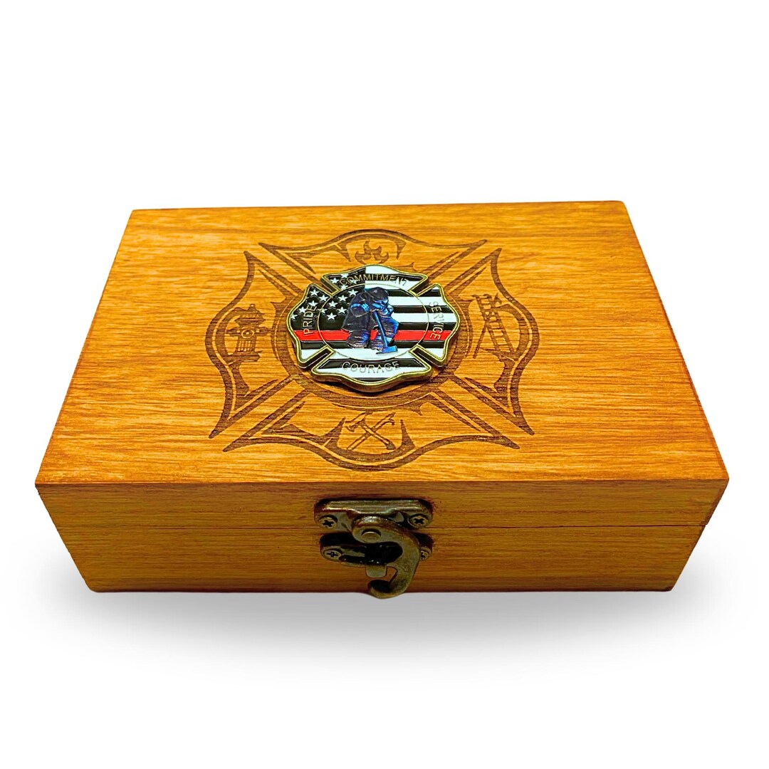 Firefighter Gift, First Responders Wooden Keepsake Box, Maple Hardwood ...