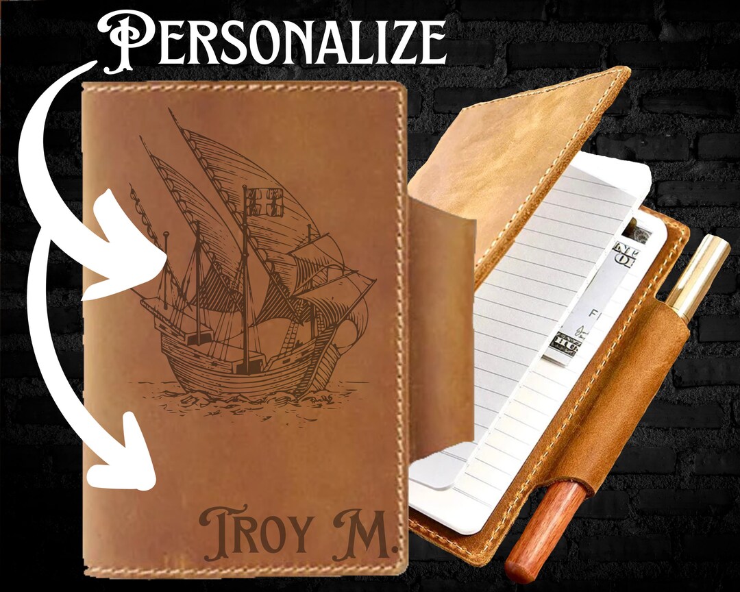 Personalized Name Notebook With Pen Holder, Leather Engraved ...