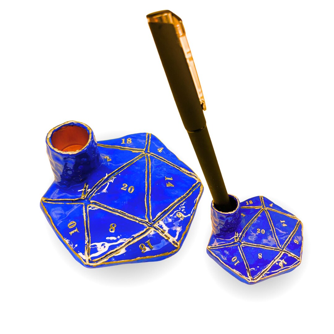 D20 Dice Pen Holder, Royal Blue With Gold Numbers, Tabletop Gaming Desk ...