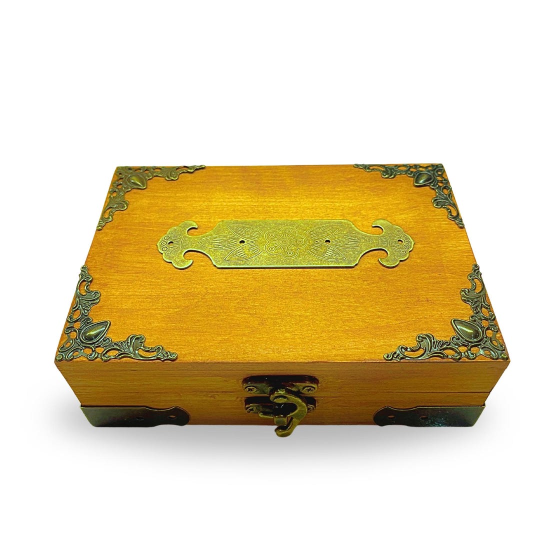 Vintage Decorative Wooden Storage Box, Maple Hardwood With Brass ...