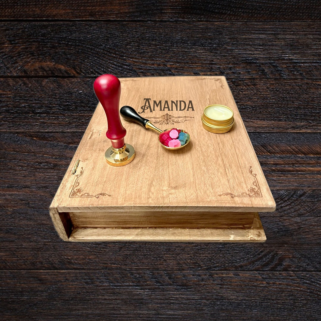 Personalized Engraved Retro Wax Stamp Kit in Wood Gift Box With Custom ...