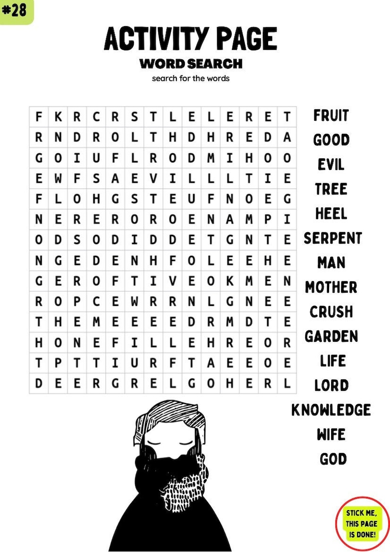 The Fall Word Search Activity Page; Bible Lesson; Genesis Lesson - Etsy
