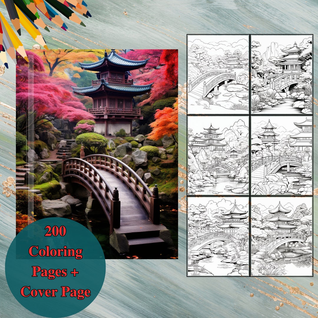 200 Japanese Garden Coloring Pages, Printable PDF, Coloring Pages ...
