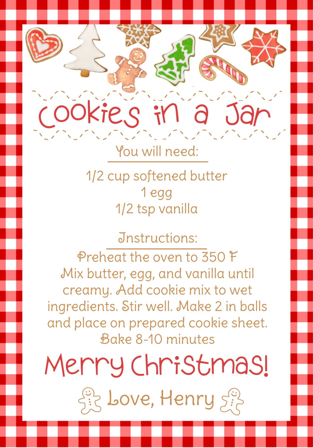 Printable Cookies in a Jar Recipe Tag - Etsy