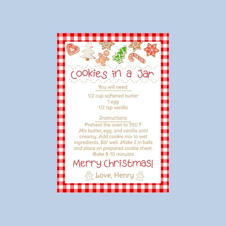 Printable Cookies in a Jar Recipe Tag - Etsy